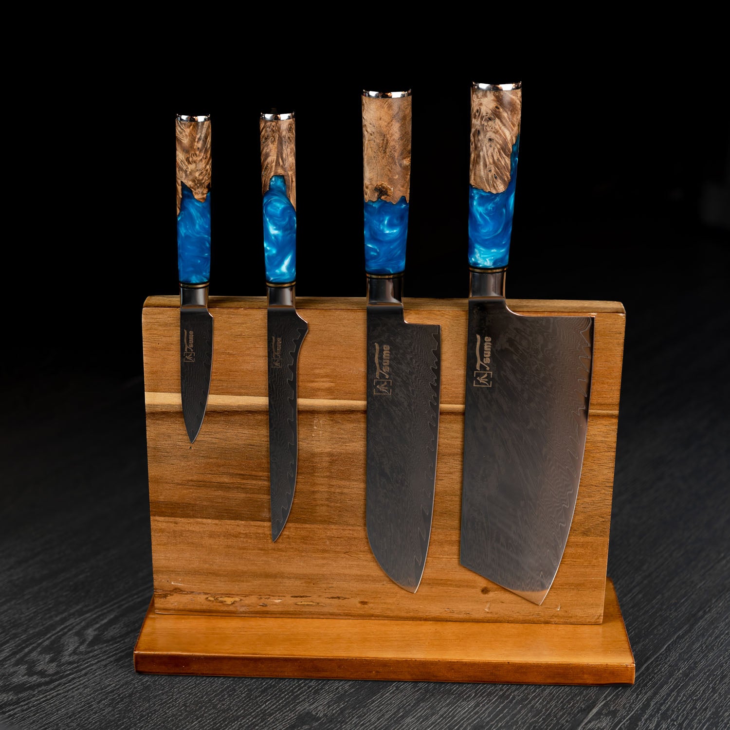 Exotic Set Saphir - Damascus kitchen knife set by Tsume